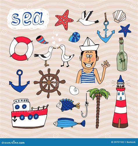 Hand Drawn Nautical Elements Stock Vector Illustration Of Equipment