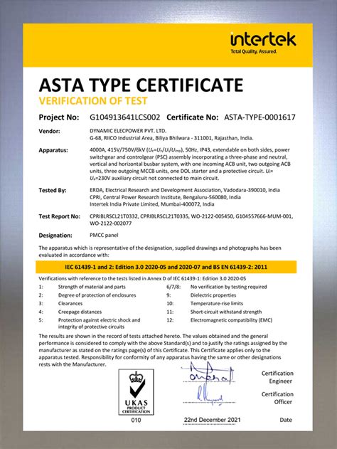 Certificate Of Intertek