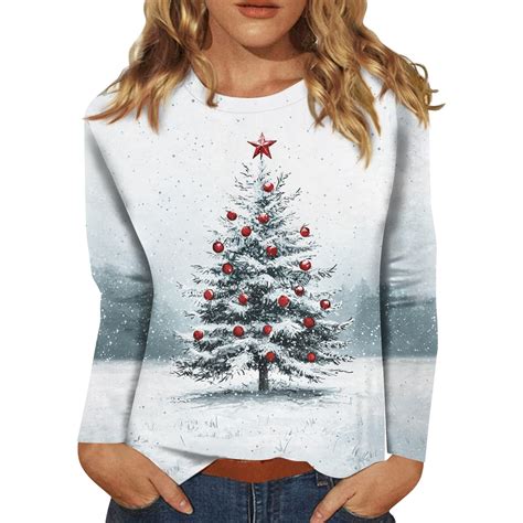 Nisorays Christmas T Shirts Long Sleeve Crew Neck Christmas Tops For