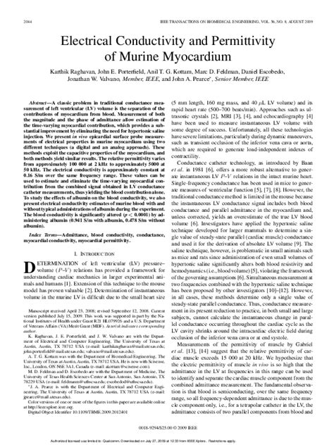 Pdf Electrical Conductivity And Permittivity Of Murine Myocardium