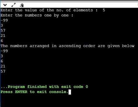 C Program To Accept N Numbers And Arrange Them In An Ascending Order