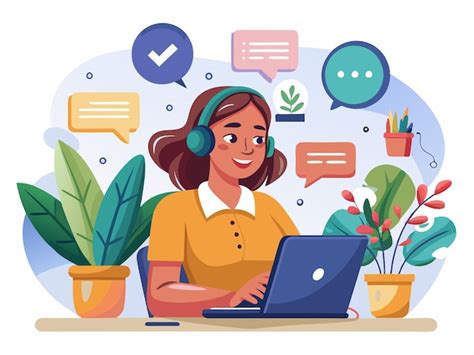 Remote Work Communication Vector With Headset And Tablet Premium Ai