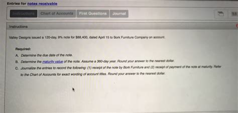 Solved Entries For Notes Receivable Chart Of Accounts First Chegg Com