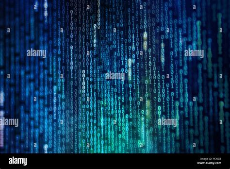 Power Of Big Data Binary Code Information Bit On Computer Monitor Screen Display Led Light