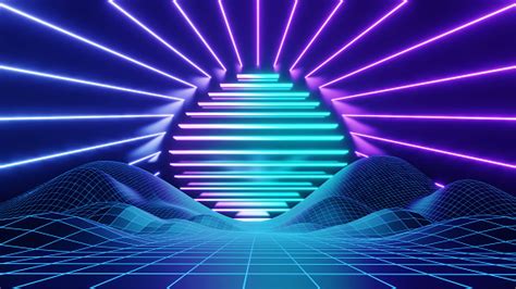 3d 추상 네온 배경 다각형 구조와 기하학적 배경 사이버 공간 가상 현실 연단 쇼 제품 제품을위한 장소 색깔네온 조명 복고풍 공상 과학 스타일 0명에 대한 스톡 사진 및