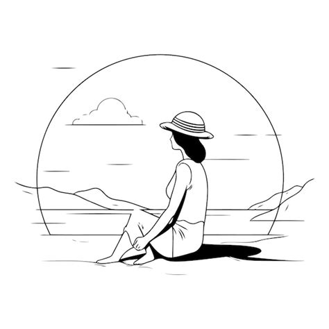 Premium Vector Girl Sitting On The Beach At Sunset In Flat Style