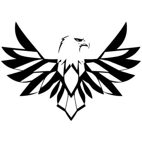 Striking Black White Geometric Eagle With Outspread Wings And Intense Gaze Isolated On White