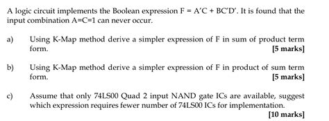 Solved A Logic Circuit Implements The Boolean Expression F
