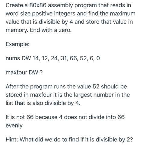 Solved Create A 80x86 Assembly Program That Reads In Word