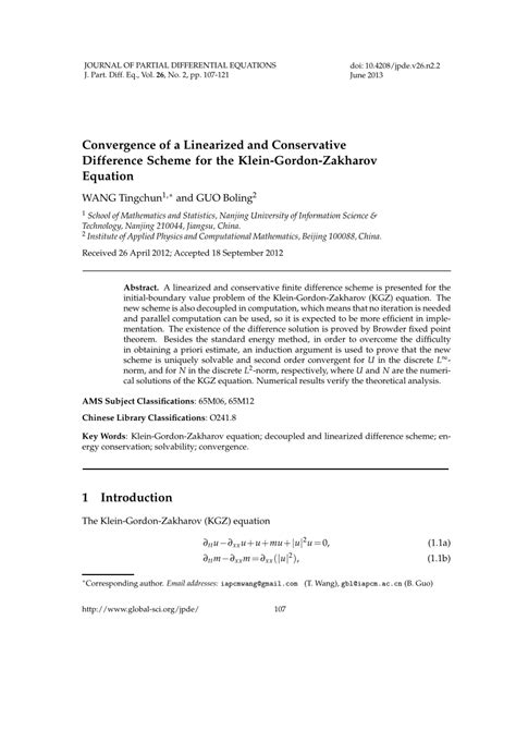 Pdf Convergence Of A Linearized And Conservative Difference Scheme For The Klein Gordon