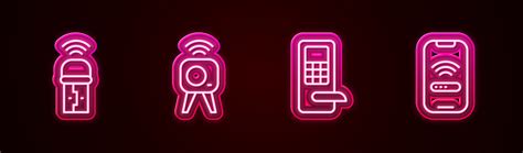 Set Line Usb Wireless Adapter Web Camera Digital Door Lock And Mobile With Wifi Glowing Neon