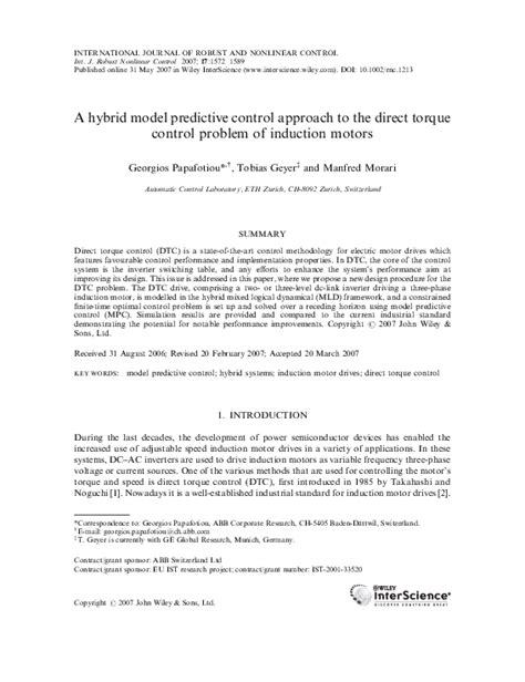 pdf a hybrid model predictive control approach to the direct torque control problem of