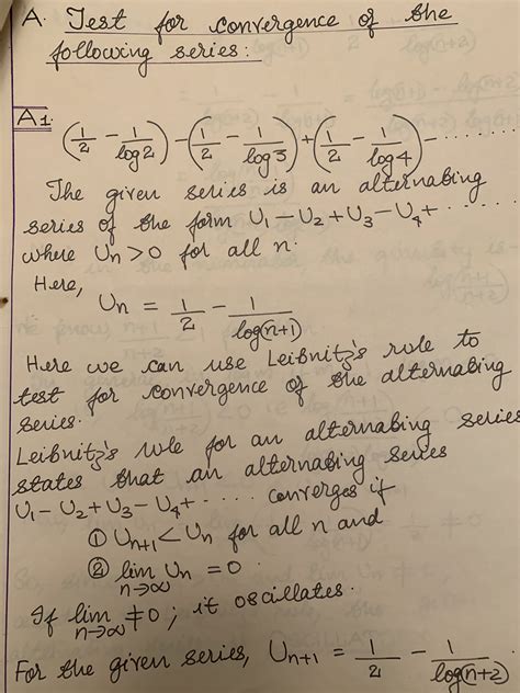 Testing Convergence Of A Sample Logarithmic Series Using Leibnitz S