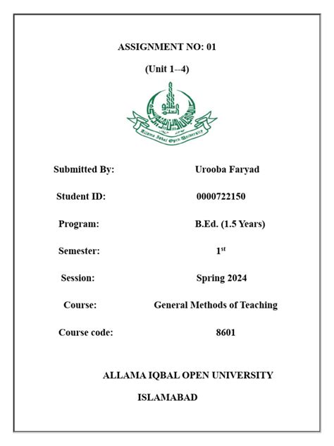 Aiou Assignment 8601 Guidelines Pdf Educational Assessment