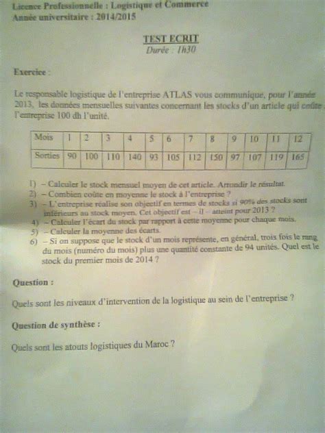 Exemple de concours licence pro écrit et oral