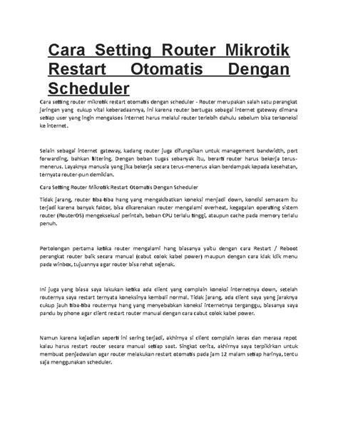 Cara Setting Router Mikrotik Restart Otomatis Dengan Scheduler Cara