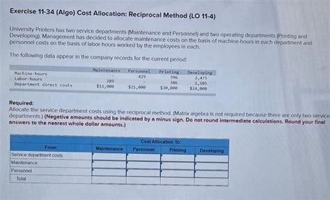 solved exercise 11 34 algo cost allocation reciprocal
