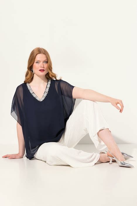 Layered Chiffon V Neck Blouse Marine Ulla Popken