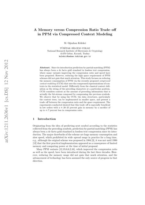 Pdf A Memory Versus Compression Ratio Trade Off In Ppm Via Compressed