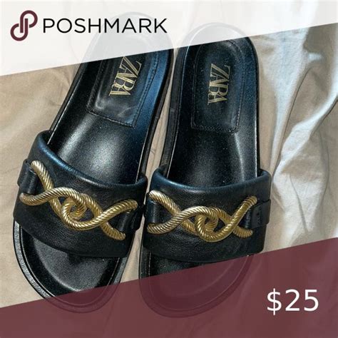 Zara Slides Genuine Leather Leather Genuine Leather Zara