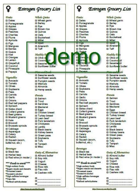 Estrogen Rich Printable Grocery Foods List Instant Download 2 In 1 Pdf