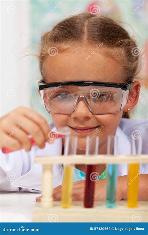 Experiments In Mixing Chemical Substances Into Glass Tubes Royalty Free
