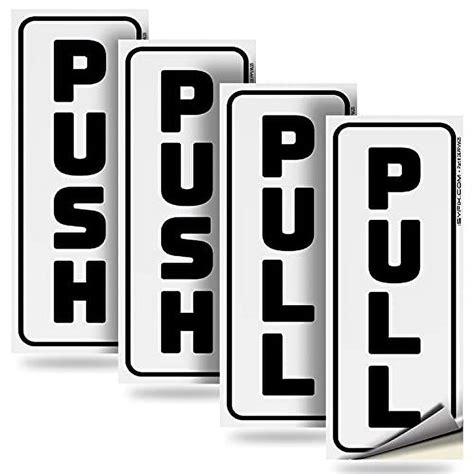 Push Pull Door Vertical Stickers Sign â€“ 2 Pack 2â€x5â€ In Back Self