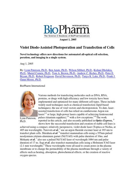 Violet Diode Assisted Photoporation And Transfection Of Cells 2005