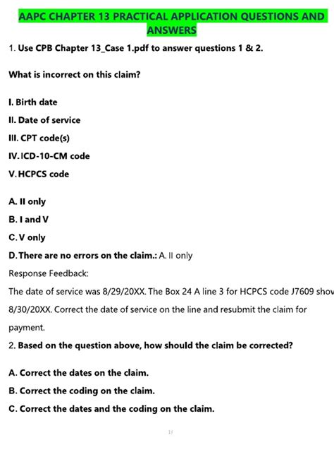 AAPC CHAPTER 13 PRACTICAL APPLICATION QUESTIONS AND ANSWERS AAPC CPB Stuvia US
