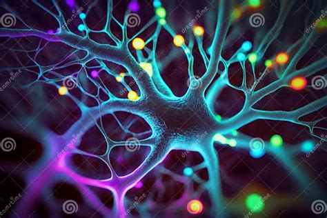 Synaptic Connections In Neon Light Close Up View On Neural Synapse Network Generative Ai Stock