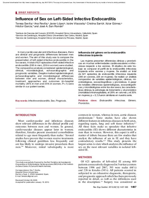 Pdf Influence Of Sex On Left Sided Infective Endocarditis