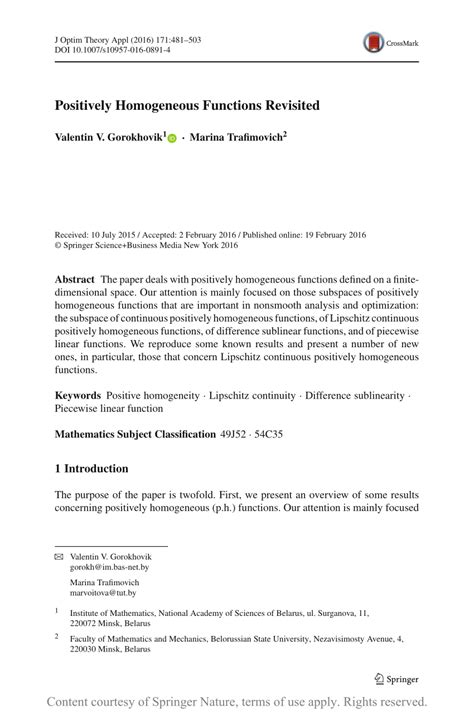 Positively Homogeneous Functions Revisited Request Pdf