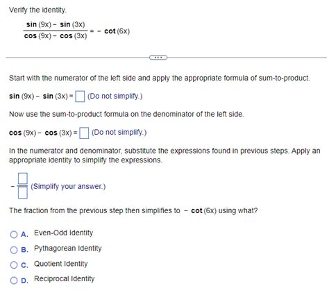 Solved Verify The Identity Chegg