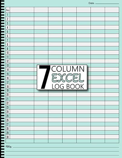 7 Column Excel Log Book Excel Blank Spreadsheet Notebook For Lists Information