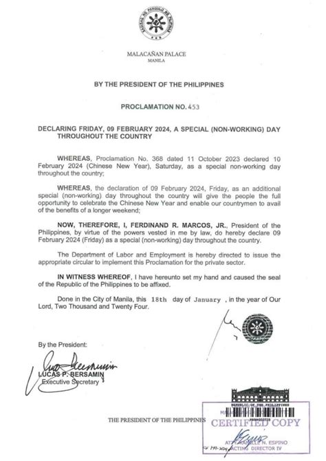 Proclamation No 453 S 2024 Bacoor Government Center