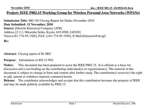 November 2010 Project IEEE P Working Group For Wireless Personal Area