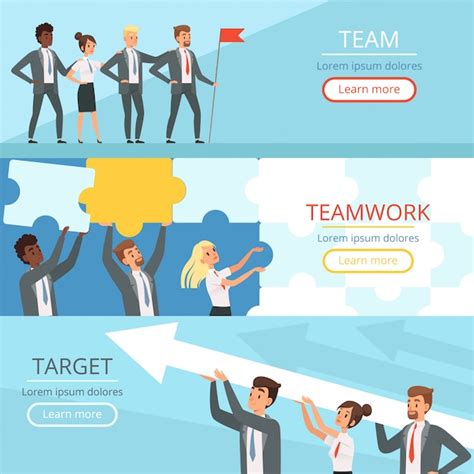 Conjunto De Banner De Plantilla De Trabajo En Equipo De Negocios
