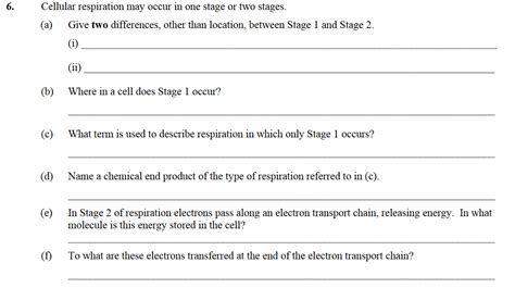 Leaving Cert Biology Respiration Cellular Respiration May Occur I