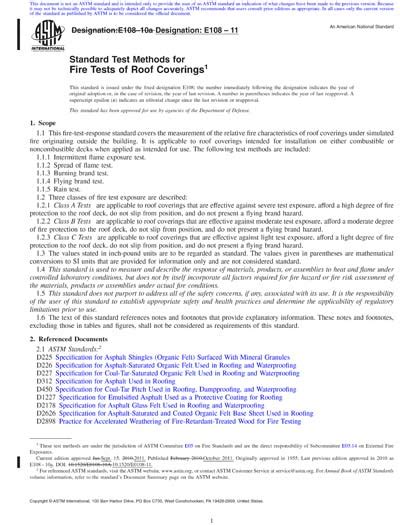 Astm E108 11 Red Standard Test Methods For Fire Tests Of Roof Coverings Standard Redline