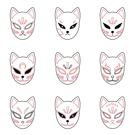 Premium Vector Japanese Fox Mask Lineart Illustration Design