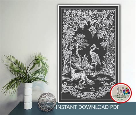 Monochrome Sampler Counted Cross Stitch Pattern Fox And Сrane Etsy