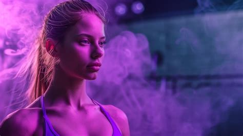 Girl Works Out In The Gym Against A Background Of Exercise Equipment