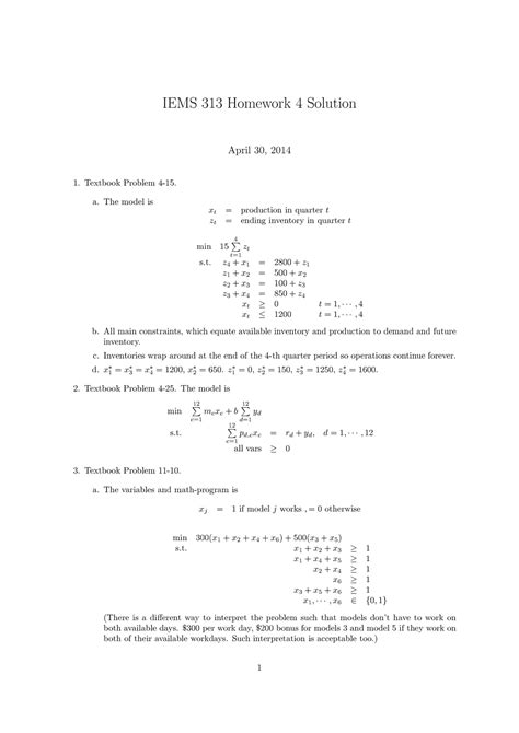 Hw4sol Homework Solutions Iems 313 Homework 4 Solution April 30