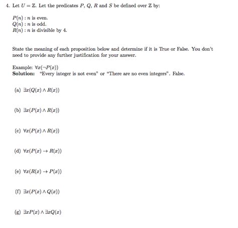 Solved Let U Z Let The Predicates P Q R And S Be Chegg