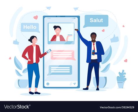 Smiling Male And Female Characters Are Texting Vector Image