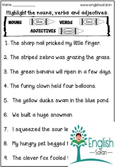 Nouns Verbs Adjectives And Adverbs Worksheet