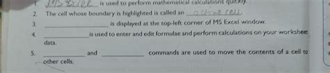 1 Is Used To Perform Mathematical Calculations Quick2 The Cell Whose