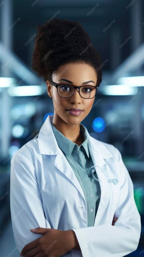 Premium Ai Image Beautiful Young African Woman Scientist In White Coat