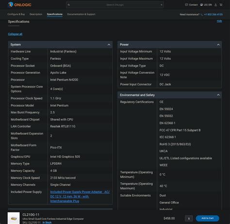 Industrial Fanless Mini Pc Cl210g 11 Intel 4c X86 4k 4gb 64gb 2x1g Lan