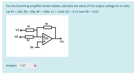 Solved For The Summing Amplifier Shown Below Calculate The Chegg